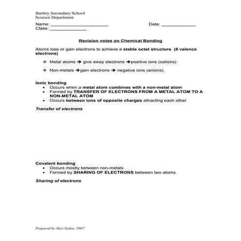 Chemical Bonding Revision Notes | PDF
