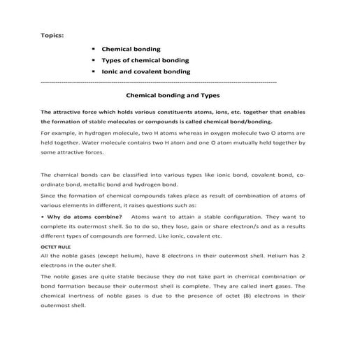 Chemical Bonding & Types | PDF | Chemistry | Science