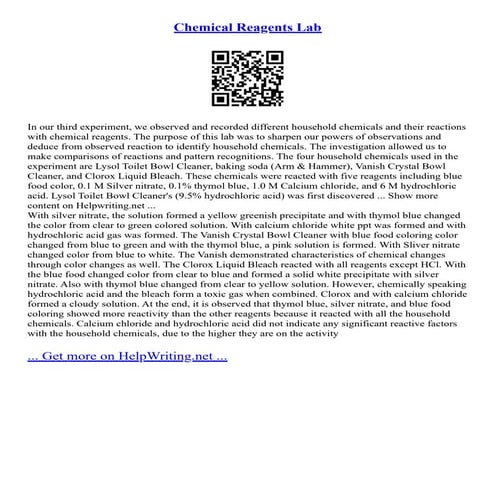 Chemical Reagents Lab | PDF