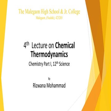 4th Lecture on Chemical Thermodynamics | Chemistry Part I | 12th Std | PDF