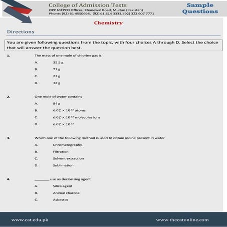 Chemistry Test for FMDC | PDF