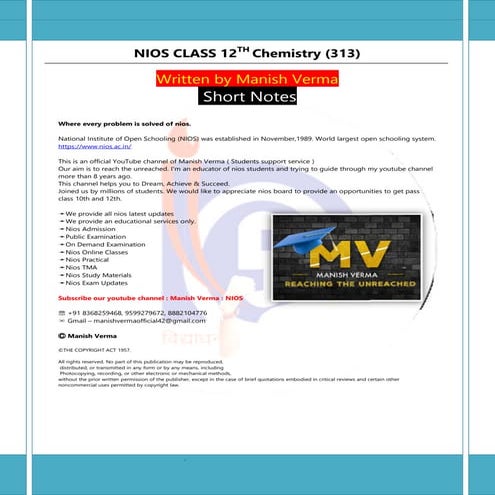 NIOS Class 12th Chemistry Notes || Class 12th || NIOS | PDF