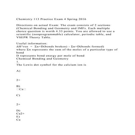 Chemistry 113 Practice Exam 4 Spring 2016 Directions on.docx