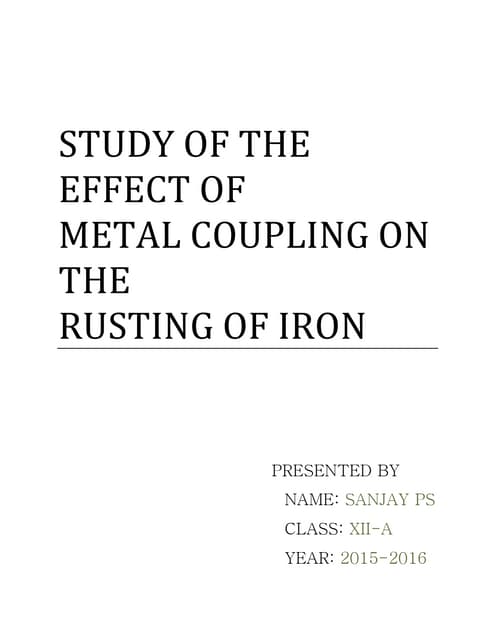 12th CHEMISTRY PROJECT - RUSTING OF IRON | PDF