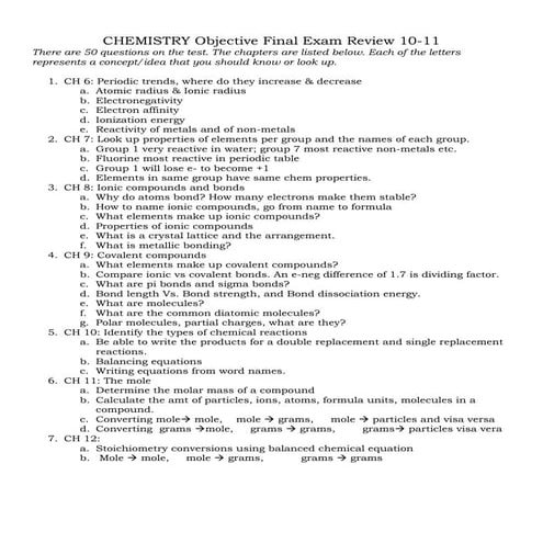 Chemistry objective final exam review | PDF