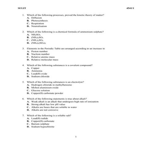 Chemistry paper 1 | PDF