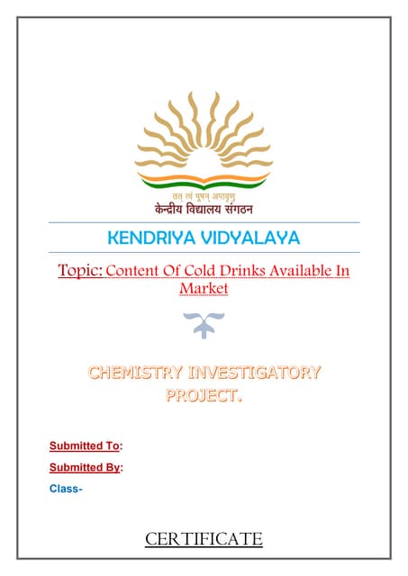 Chemistry Investigatory Project on COLD DRINKS | PDF