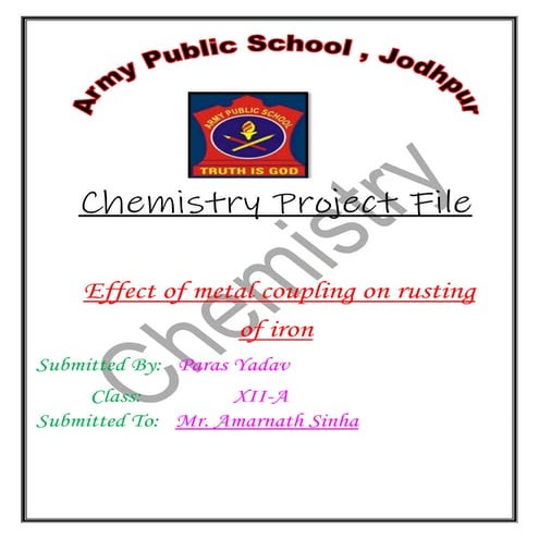 12th CHEMISTRY PROJECT - RUSTING OF IRON | PDF