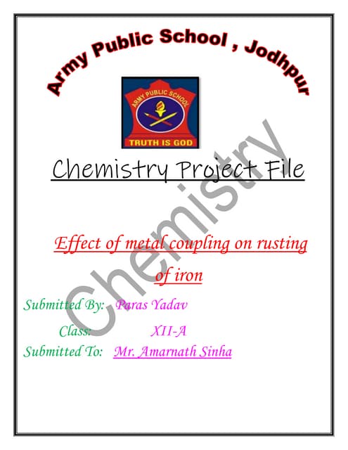 12th CHEMISTRY PROJECT - RUSTING OF IRON | PDF
