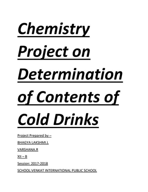 Soft Drink Analysis | DOCX | Chemistry | Science