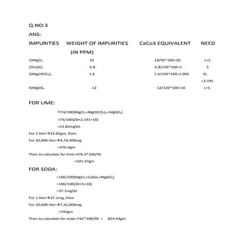 Lime and Soda process problem | PDF