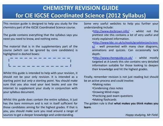 Chemistry Revision Notes - IGCSE | PDF | Chemistry | Science