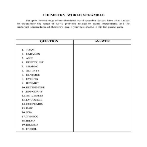 Chemistry Word Scramble | DOCX