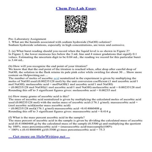 Chem Pre-Lab Essay | PDF