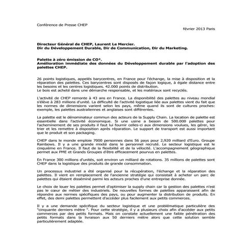 Réunion financière CHEP février 2013 | PDF