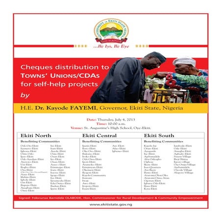 Cheque Distributions to Towns/CDAs for self-Help Projects | PDF