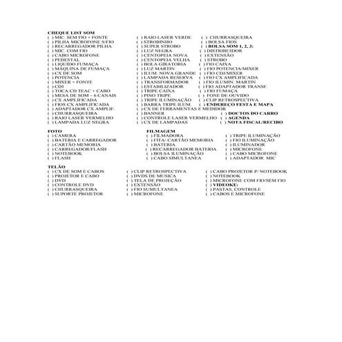 Cheque list geral | DOC | Cameras and Camcorders | Consumer Electronics