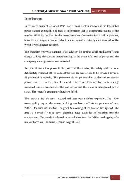 Chernobyl Nuclear Disaster - 1986 | PPTX