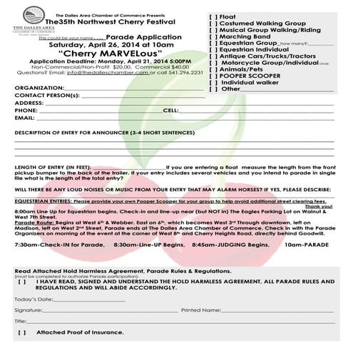 Cherry Festival Applications and Forms | PDF