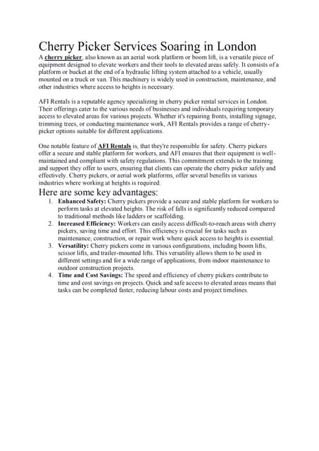 Top 5 Uses for Cherry Pickers | PDF