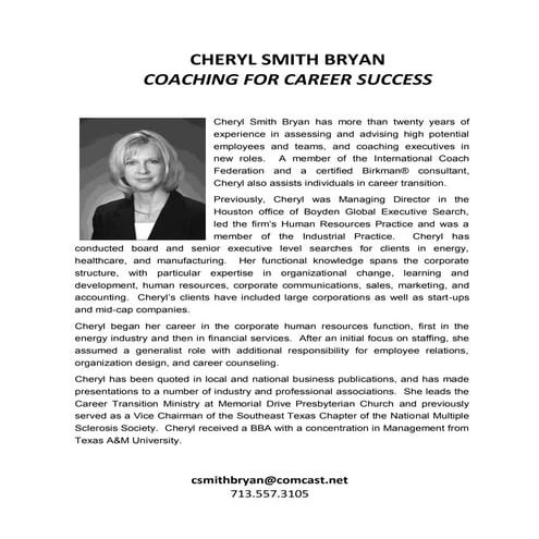 Cheryl Smith Bryan Bio | PDF