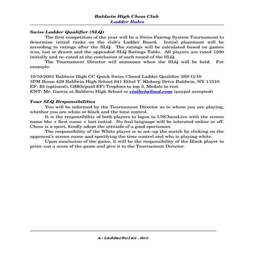 Chess Ladder Rules | PDF