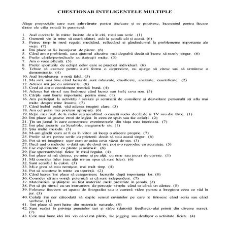 Chestionar 2 inteligentele multiple | DOC