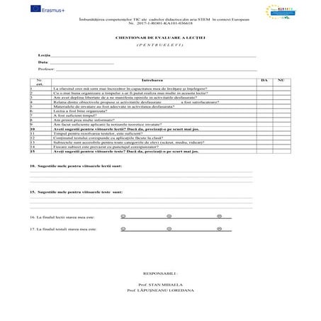 Chestionar elevi pentru evaluarea lecţiilor -Imbunutatirea ...