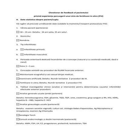 Chestionar feedback fiv 1 omini clinic_2 proceduri | PDF