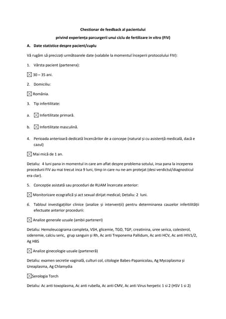 Formular chestionar feedback fiv | PDF