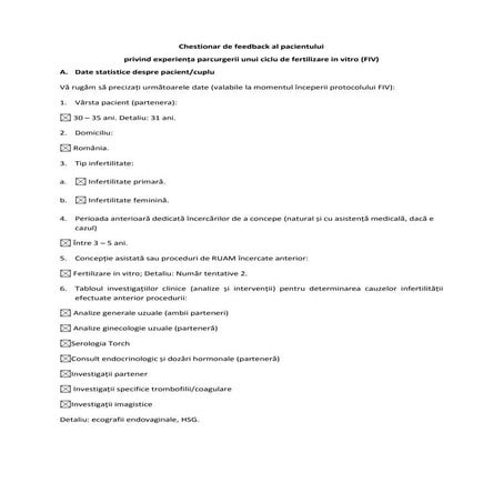 Chestionar feedback fiv 2 omini_clinic | PDF