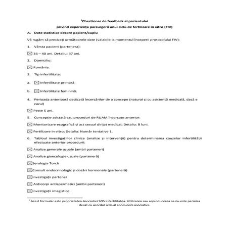 Chestionar feedback fiv 3 omini_clinic | PDF