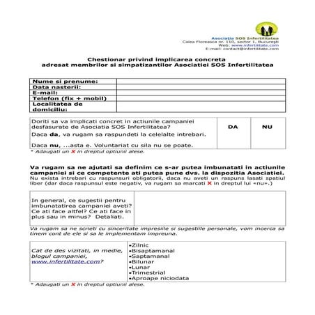 Chestionar membri SOS Infertilitatea | DOC