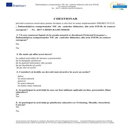 Chestionar privind cresterea motivatiei elevilor pentru învaţare ...