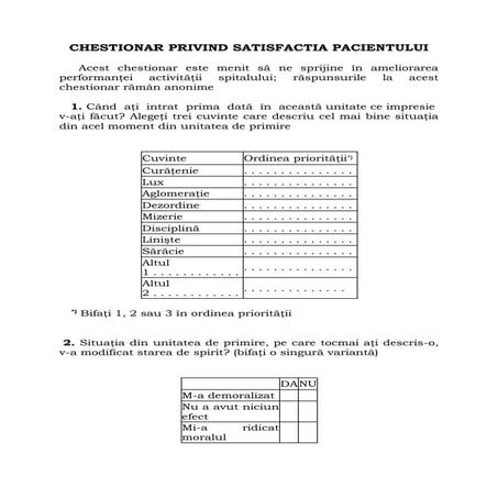 Chestionar privind satisfactia pacientului | PDF