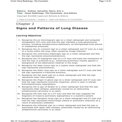 Chest radiology essentials signs | PDF