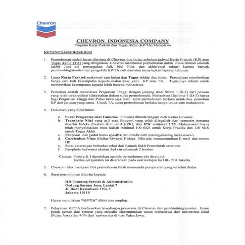 Internship Program Chevron | PDF
