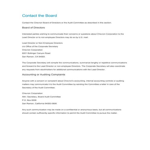 Chevron Corp_Corporate Governance_Contact The Board | DOC | Business ...