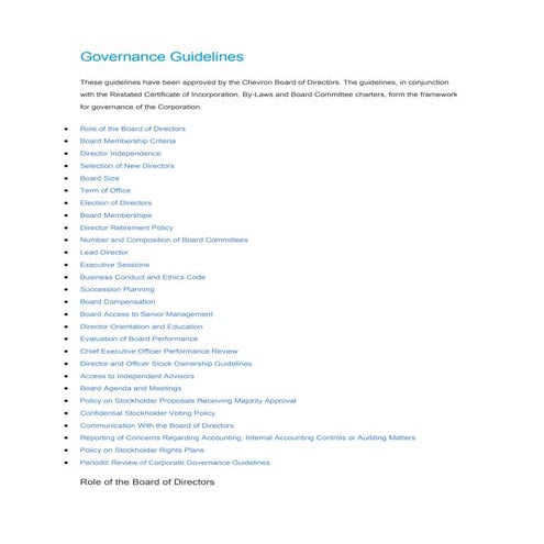 Chevron Corp_Corporate Governance_Governance Guidelines | DOC