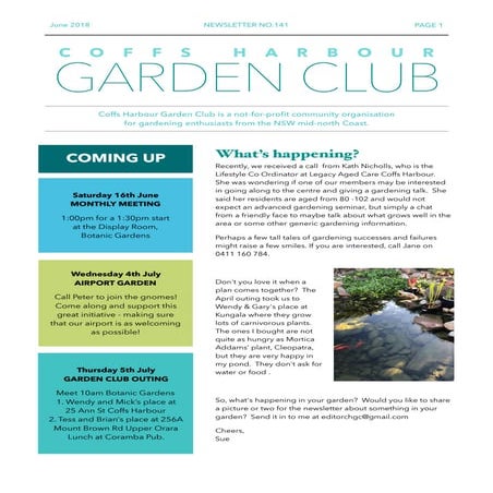 Coffs Harbour Garden Club monthly newsletter | PDF
