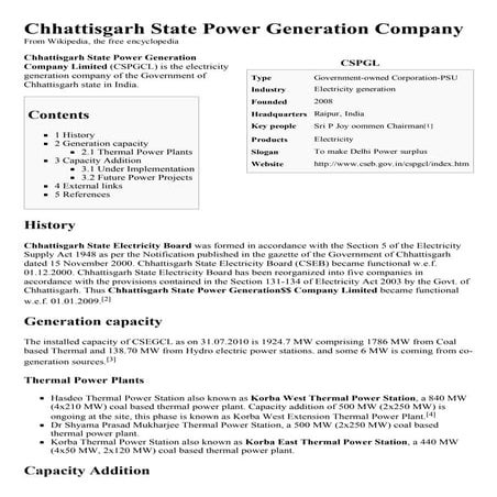 Chhattisgarh state power generation company wikipedia, the free ...
