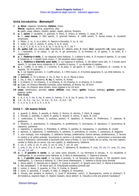 Chiavi quaderno degli esercizi -OLD-Nuovo Progetto italiano 1 | PDF