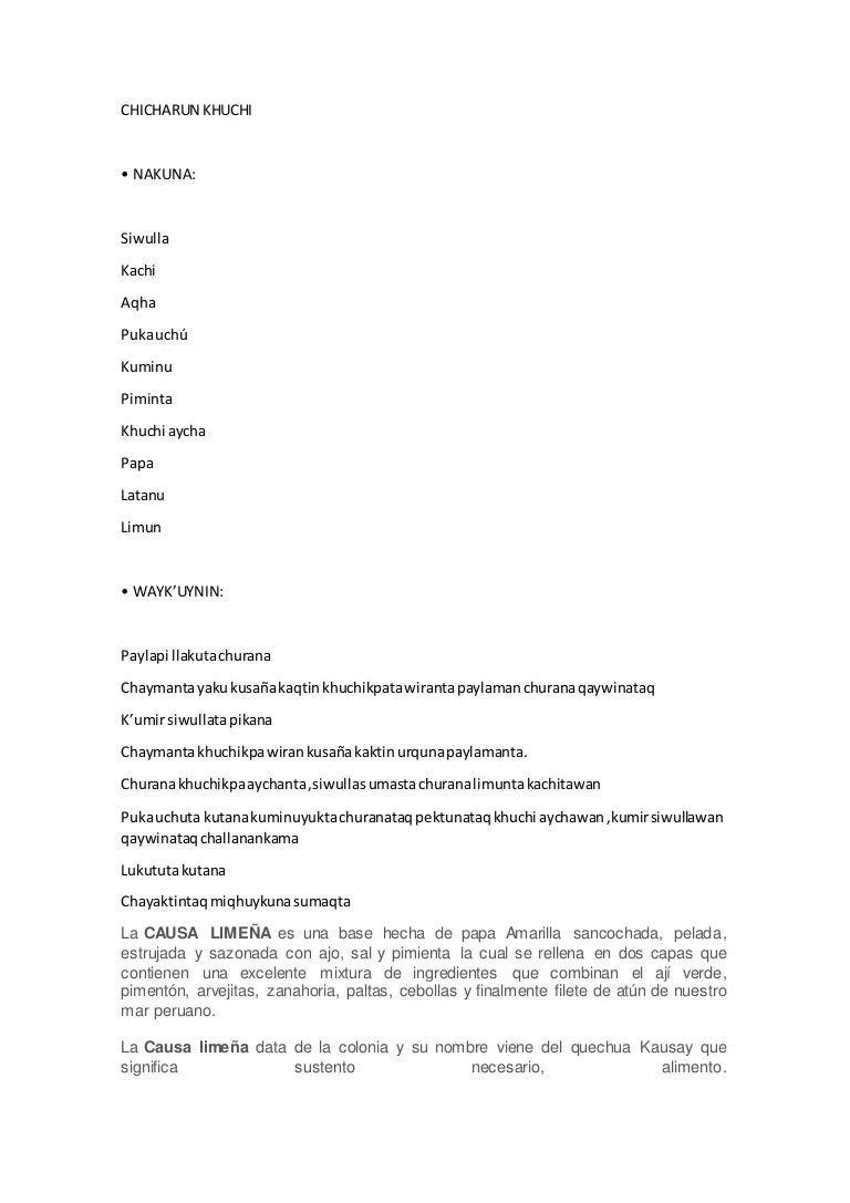 RECETA EN QUECHUA