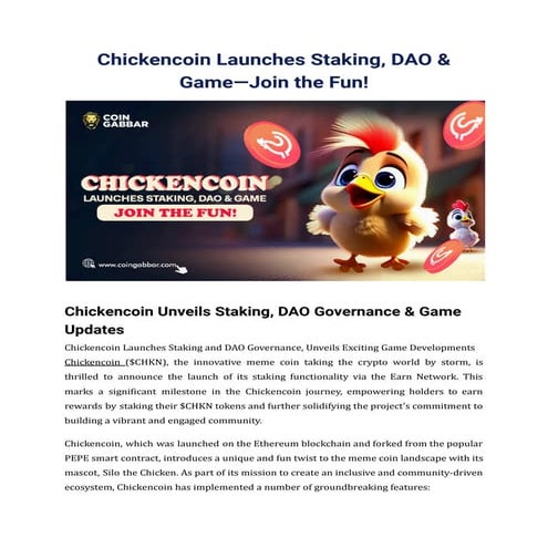 Chickencoin Launches Staking, DAO & Game—Join the Fun!.pdf