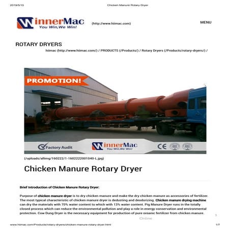 Chicken manure rotary dryer | PDF