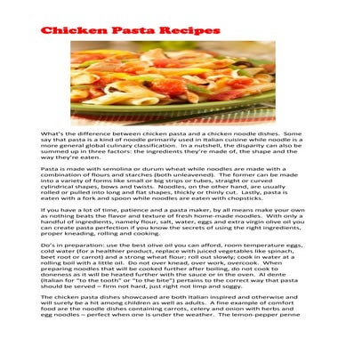 Chicken Pasta Recipes | PDF