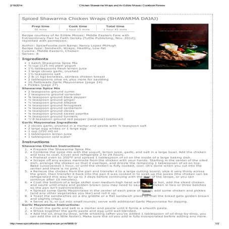 Chicken shawarma wraps and an edible mosaic cookbook review | PDF