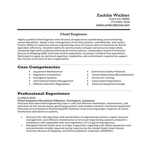 Chief Engineer Resume | PDF