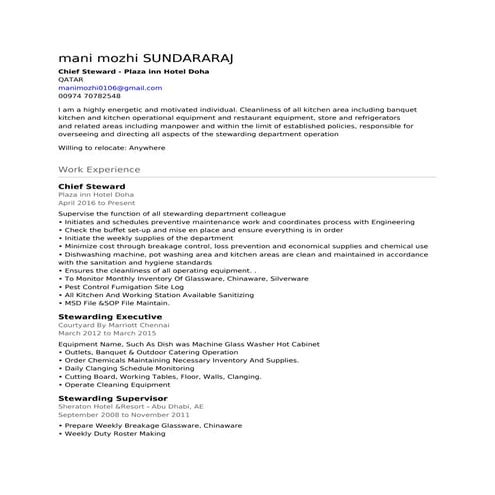 Chief steward cv | PDF