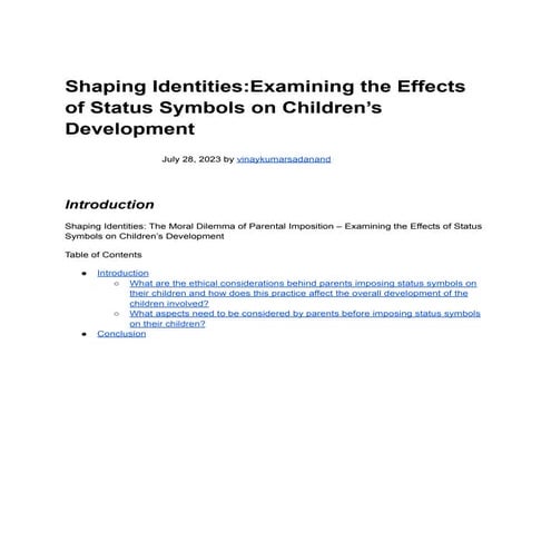 Shaping Identities:Examining the Effects of Status Symbols on Children ...